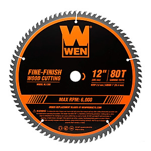 WEN BL1280 12-Inch 80-Tooth Fine-Finish Professional Woodworking Saw Blade for Miter Saws and Table Saws