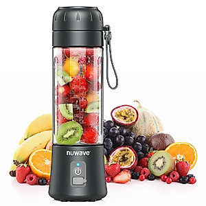 Nuwave Portable Blender for Smoothies and Shakes, 2025 New & Improved, 16 OZ On-The-Go Small Juice Blender with 6 Blades, Rechargeable Mini Blender, BPA-Free, Leak-Proof Lid, for Gym, Kitchen, Office