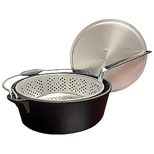 King Kooker CIFFB 6-Quart Cast-Iron Dutch Oven with Aluminum Lid and Basket