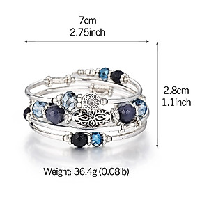 FULU AUTUMN Stackable Beaded Bracelets for Women Boho Wrap Silver Bracelet Layered Fashion Jewelry Gifts for Her(Blue)
