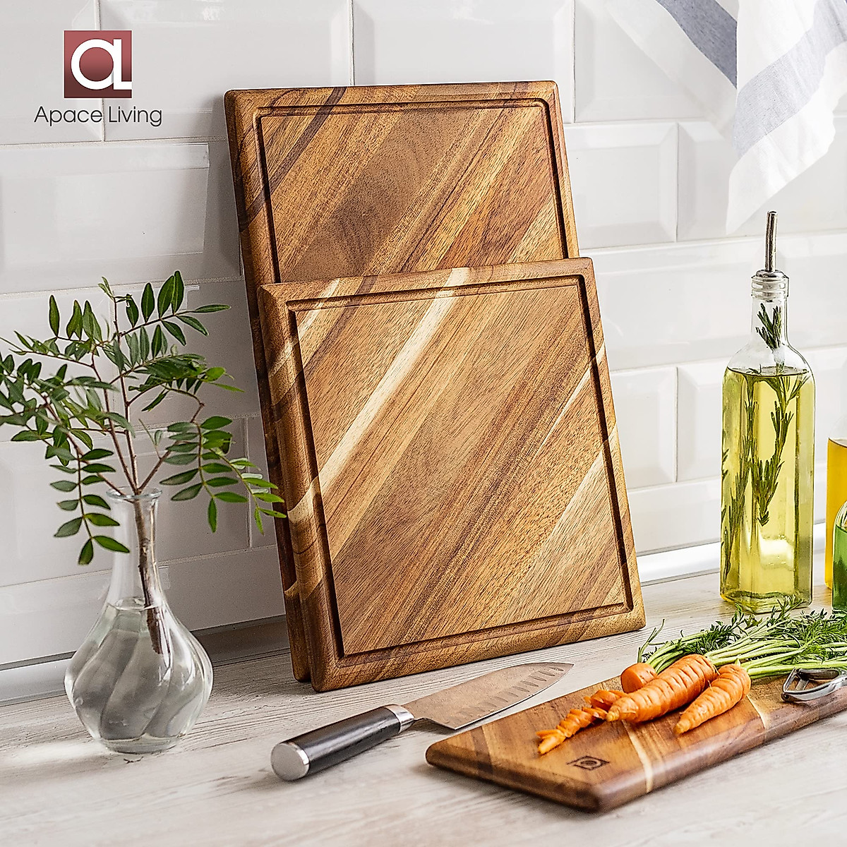 Chorus Wood Cutting Board Set with Juice Groove (3 Pieces) - Acacia Wood Kitchen Cutting Boards, Chopping Board for Meat (Butcher Block), Vegetables, Cheese - 100% Natural Hardwood