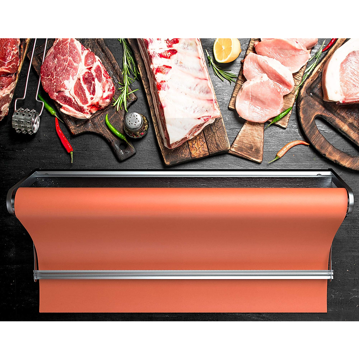 Paper Roll Dispenser and Cutter - Long 24" Roll Paper Holder - Great Butcher Paper Dispenser, Wrapping Paper Cutter, Craft Paper Holder or Vinyl Roll Holder - Wall Mountable