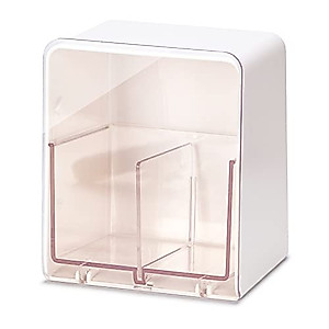 Leadiy Qtip Holder Cotton Pads Organizer, Cotton Ball Holder for Bathroom Canisters, Q Tip Storage Organizer with Clear Lid Bathroom Container Box 2 Sections Storage