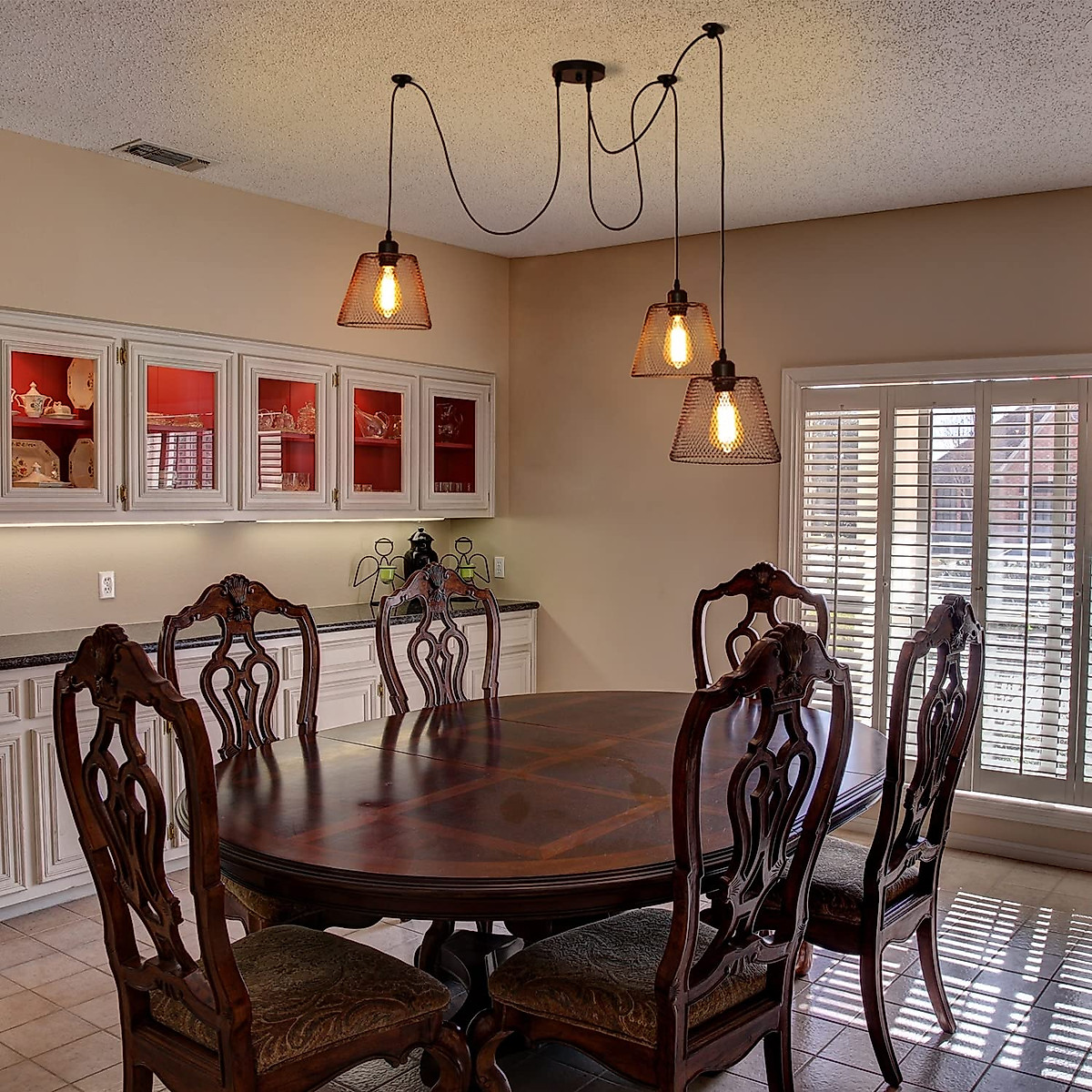 Modxian Farmhouse Retro spider Pendant Light Fixture, E26 Living Room Spider Light with Black Collapsible Metal Cage Lampshade, DIY Pendant Ceiling Light for Kitchen Island (Pendant Light)