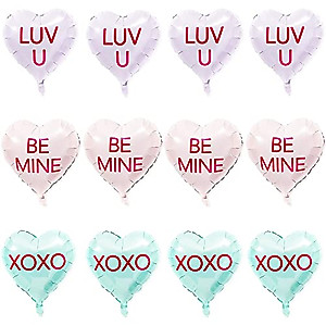 Conversation Candy Heart Balloons for Valentine Party Decorations (12 Pack)