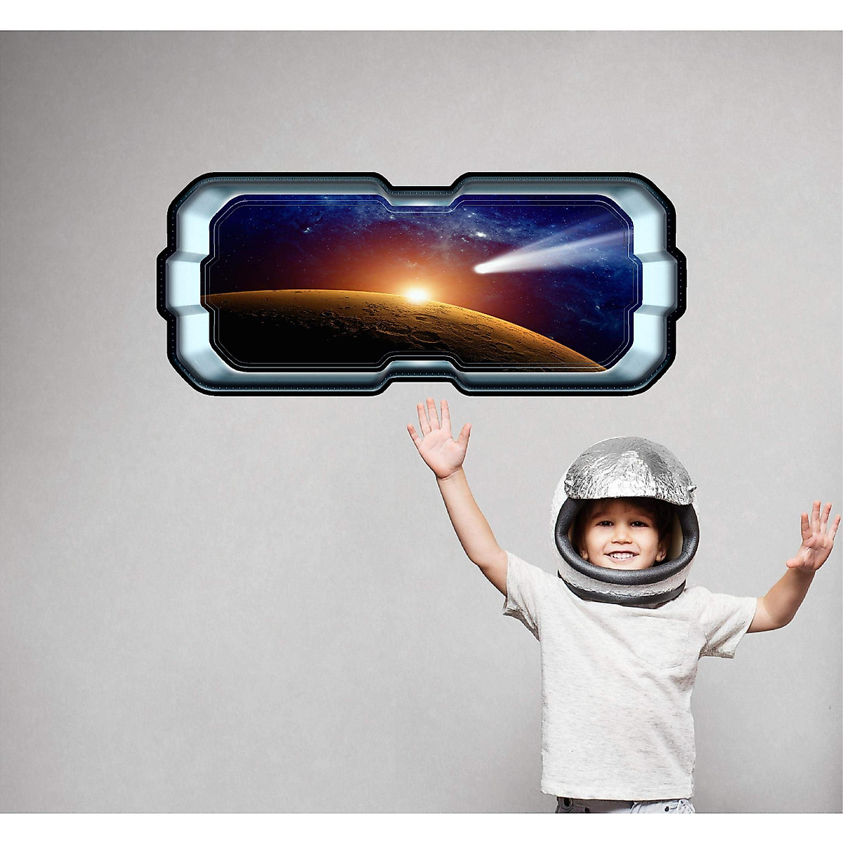 24" SpaceScape Orbiting Mars 3D Space Ship Window Wall Decal Sticker Planets Astronomy Peel and Stick Vinyl for Childrens Kids Bedroom Decor - 10" Tall x 24" Wide