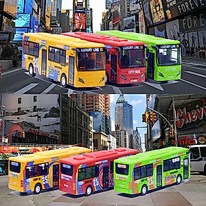 Ailejia City Bus Toy Die Cast Pull Back Buses Vehicles Mini Car Diecast Model Car Toys Lights and Music (Green)