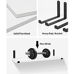 Godimerhea White Floating Shelves for Wall, Long Wall Mounted Set of 2, Modern Neutral Wooden Storage Decorative Hanging Shelf with Black Metal Brackets for Bathroom Living Room, Kitchen, 24 Inch