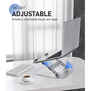 AOEVI Laptop Stand with Stable Support, Adjustable Laptop Riser for Desk, Aluminum Computer Stand Notebook Holder Compatible with MacBook Air Pro, Dell XPS, HP, Lenovo, Silver