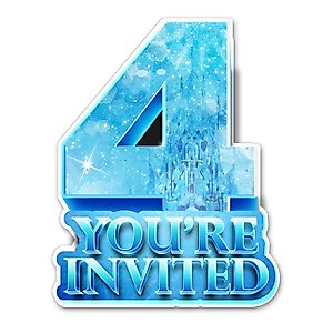 20 Ice Queen 4th Birthday Party Invitations with Envelopes Double Sided Winter Snowflake Shaped Fill-in Invitations Invites for 4 Year Old