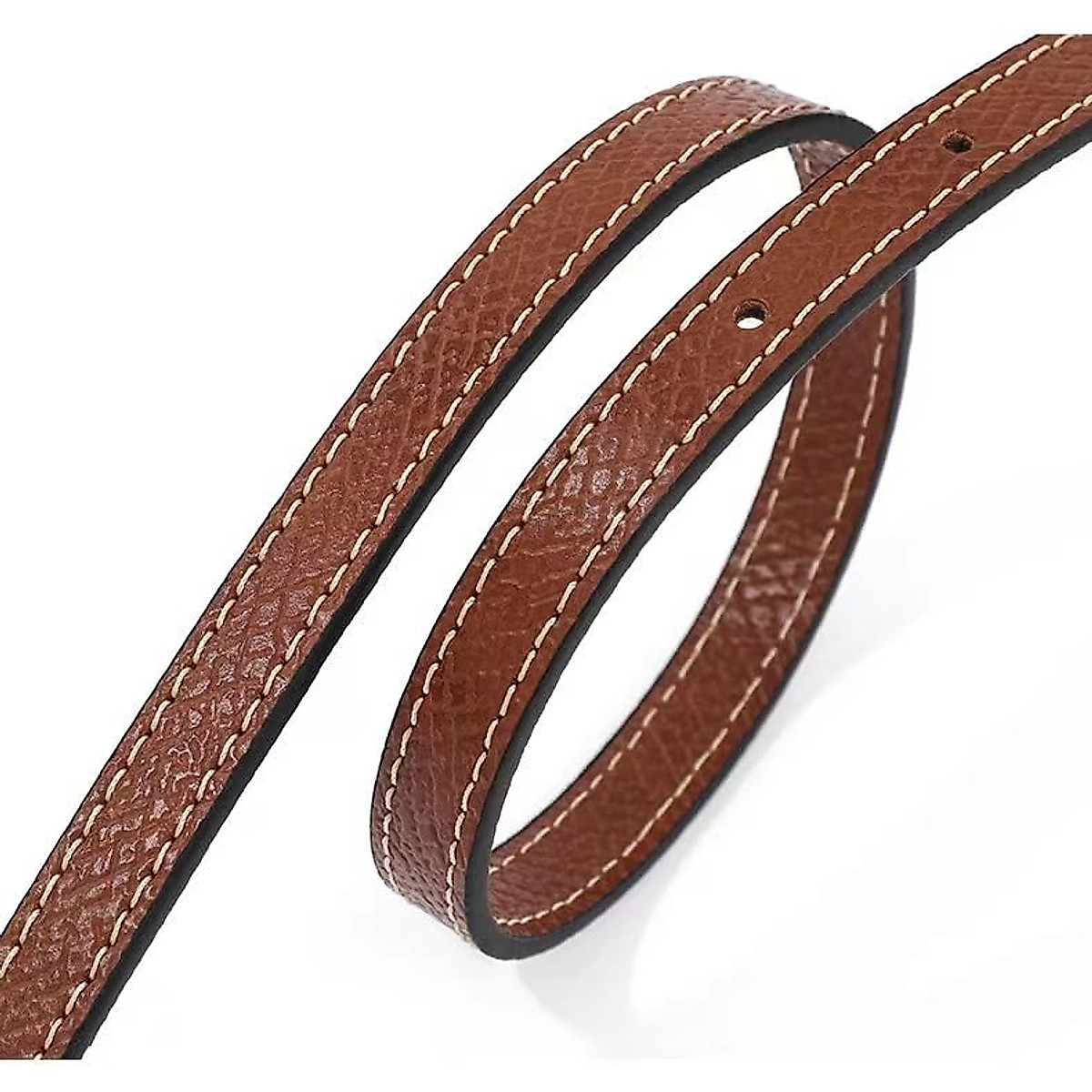 BEUDW Purse Strap Leather Purse Crossbody Adjustable Shoulder Strap for Suitable for Long Champ Handbags (Brown+Gold Hardware)