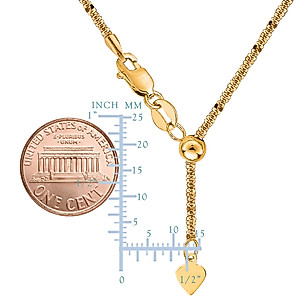 Jewelry Affairs 14k Yellow Real Gold Adjustable Sparkle Chain Necklace, 1.5mm, 22"