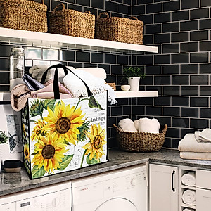 NymphFable 5 Pack Reusable Shopping Bags Sun Flowers Washable Grocery Bags Fabric Tote Bag