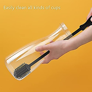 KUFUNG Silicone Bottle Brush, Long Handle Flexible Cleaner Brush for Water Bottles, Glasswares, Mugs, Hydro Flask, Vase and Glassware Brush for Narrow Neck Containers (Black)