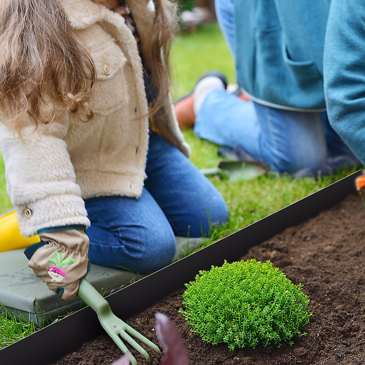 Worth Garden 10-Pack Galvanized Steel Landscape Lawn Edging - 4.5in H Black Powder Coated Bendable Metal Strips - Hammer-in Edging Border w/ 11 Clips - Yard Pathway Divider (33Ft Total)
