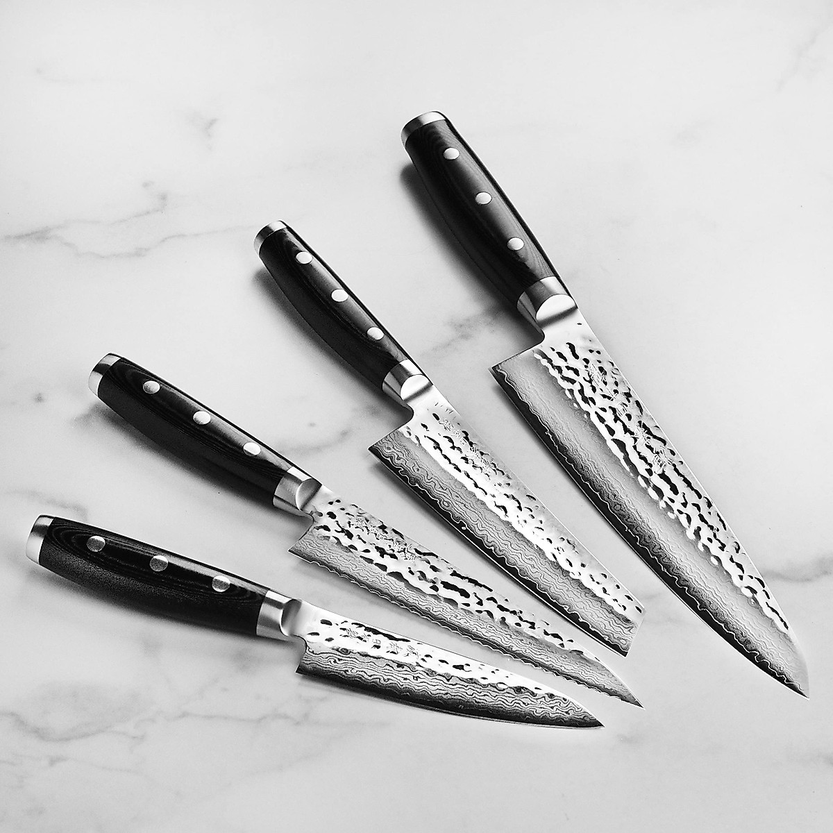 Enso Knife Set - Made in Japan - HD Series - VG10 Hammered Damascus Japanese Stainless Steel with Slim Knife Block - 5 Piece