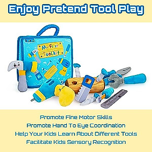 teytoy My 1st Toolbox Playset, Baby Tool Set for 1 Year Old, Pretend Play Construction Toy with Zippered Tool Box, Montessori Stem Plush Tool Kit Toys Birthday Gift for Toddlers Girls Boys