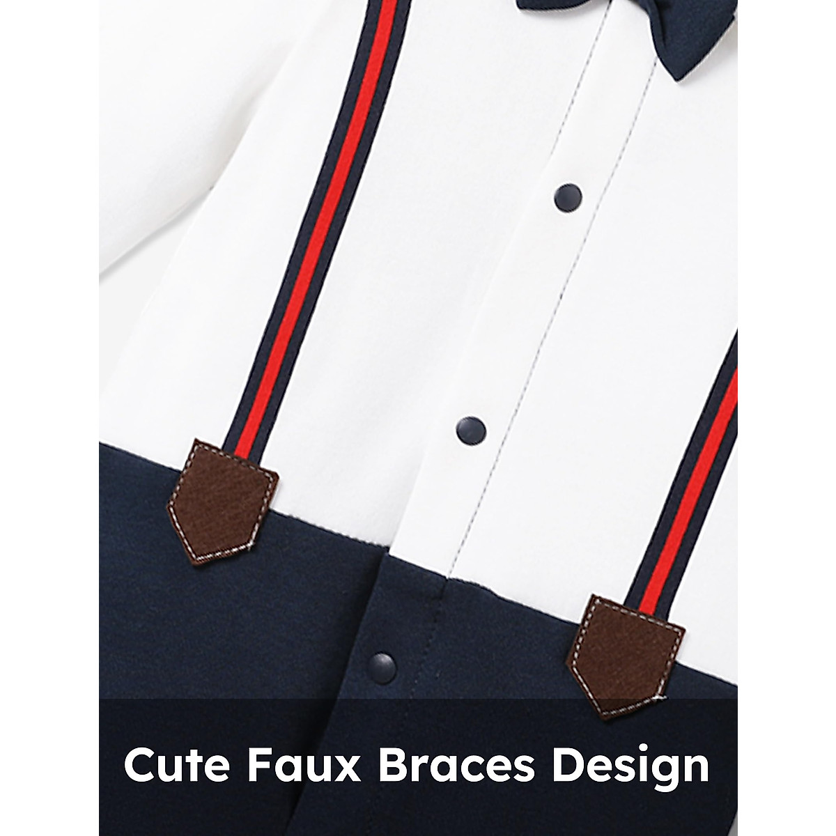 PATPAT Baby Newborn Infant Boys Gender Neutral Long Sleeve Button White Blue Bow Tie Romper Jumpsuit Outfits Clothes Newborn