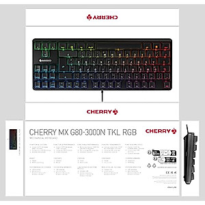 CHERRY G80-3000N RGB TKL, French layout, AZERTY keyboard, wired keyboard, mechanical gaming keyboard, MX SILENT RED SWITCHES, black