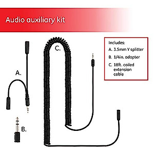 GE Universal Audio Extension Kit, 3.5mm Plugs and Coiled Extension Cable, 18 Feet, for use with Headphones, Stereos, Smartphones, Tablets and Sounds Systems, 33612