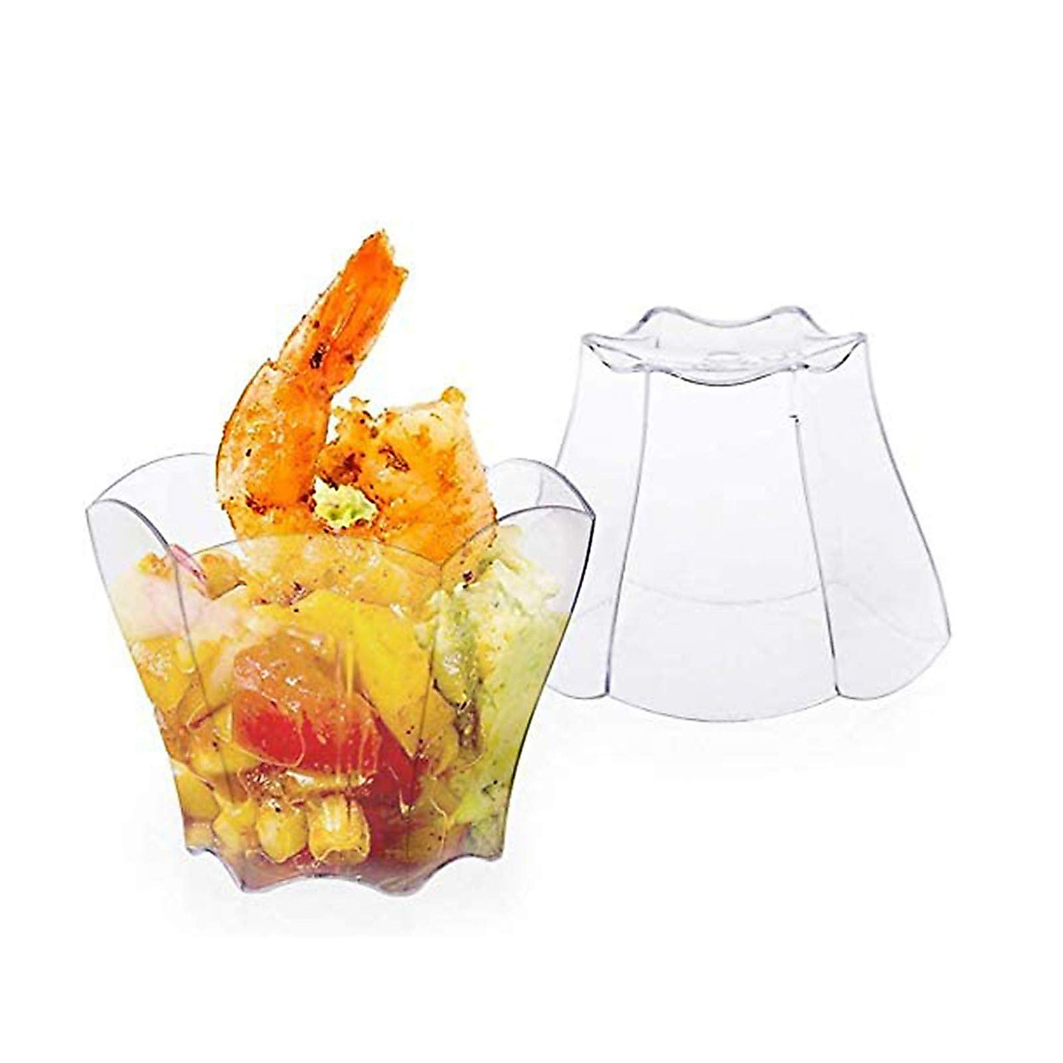 QXcom 100 Pcs 3 Oz 90ml Clear Ice Cream Dessert Bowls Plastic Disposable Flower Shape Dessert Cake Snack Bowl Cups Sundae Petal Dessert Bowls Salad Appetizer Serving Bowl Party Favor Wedding Bowls