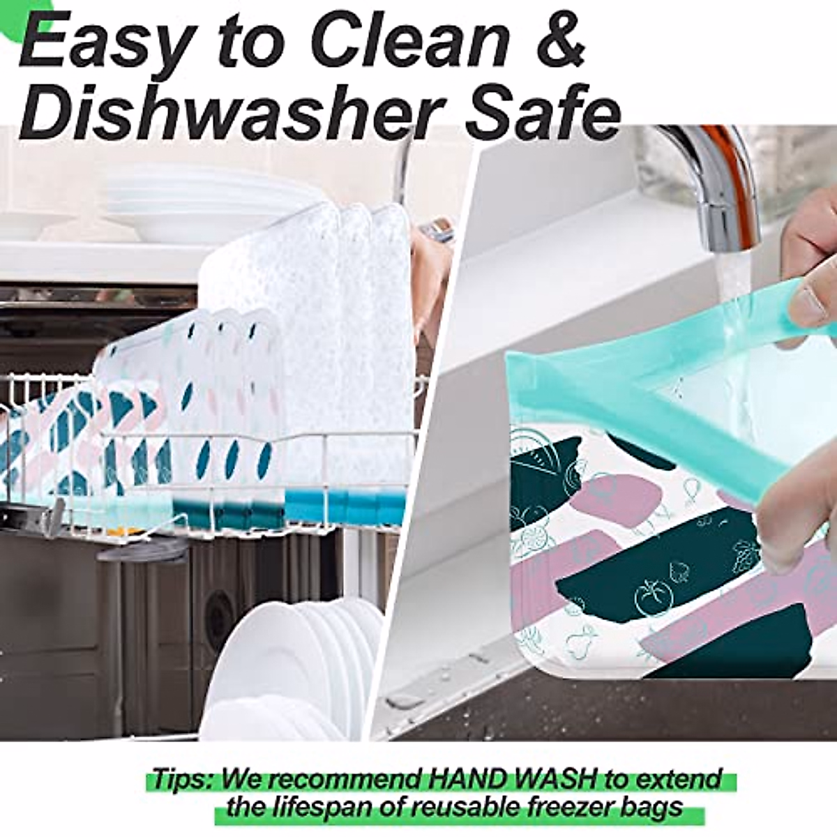 8-Pack Reusable Freezer Bags Silicone, Reusable Sandwich Bags and Reusable Snack Bags for Kids Travel/Home Organization, Reusable Food Storage Bags Dishwasher Safe/BPA Free