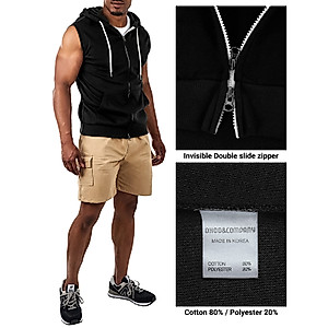 Ohoo Mens Slim Fit Sleeveless Lightweight Zip-up Hooded Vest 2 Way Zipper Hoodie Sweatshirt / DCF011-BLACK-L