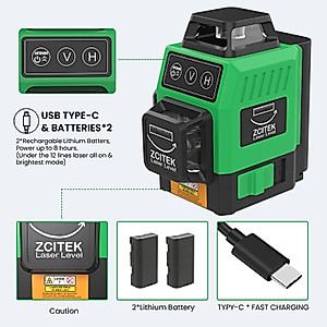 Laser Level 360 Self Leveling, Laser Levels 3 * 360 12 Lines Lazer for Construction with 2*Rechargeable Battery, Laser Line Level Tool with Remote Controller, Magnetic Rotating Stand