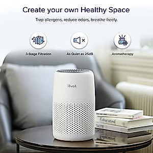 LEVOIT Air Purifiers for Bedroom Home, HEPA Filter Cleaner with Fragrance Sponge for Better Sleep, Filters Smoke, Allergies, Pet Dander, Odor, Dust, Office, Desktop, Portable, Core Mini, White