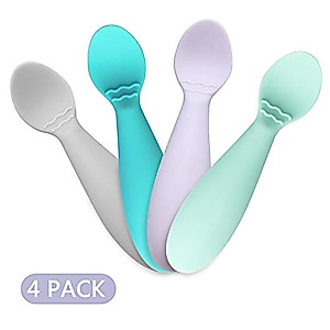 PandaEar Baby Infant Spoons BPA Free, 4-Pack, Soft Silicone, Self Feeding Fat Handle Utensil