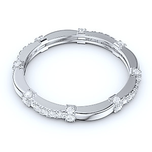 PRSTANI 10K White Gold Petite Wave Shape Simulated Diamond Wedding Band Eternity Ring (8)