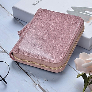 Easyoulife Womens Credit Card Holder Wallet Zip Leather Card Case RFID Blocking (Glitter Light Purple)