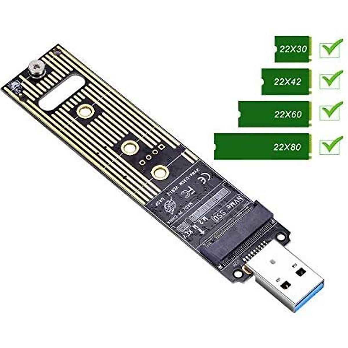 M.2 NVME USB 3.1 Adapter, M-Key M.2 NVME to USB Card Reader USB 3.1 Gen 2 Bridge Chip with 10 Gbps High Performance, Compatible with Samsung 950/960/970 Evo/Pro or Other M.2 SSDs with PCI-E Type