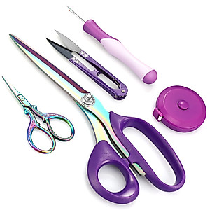 Lanties 9 Inch Fabric Scissors Tailor Sewing Shears for Fabric Cutting Heavy Duty Tailor Scissors for Quilting Sewing and Dressmaking with Tape Measure, Thread Snip, Seam Tool(Colored, Stylish Style)