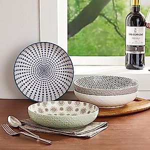 Signature Housewares Pad Print 13 Dinner Bowls 8.5'' Set of 4, Multicolor, 22oz