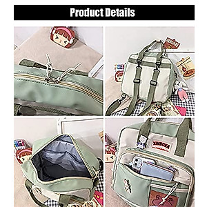 Kawaii Canvas School Backpack with Pendant, Laptop Shoulders Bag, Back to School Off to College Supplies (Pink)