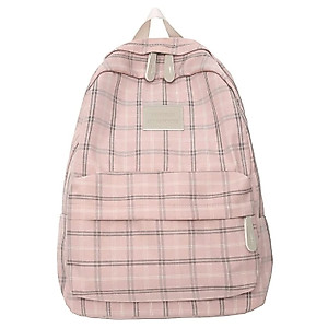 AONUOWE Light Academia Aesthetic Backpack Plaid Preppy Backpack Teen Girls Back to School Supplies Checkered Bookbags (Pink)