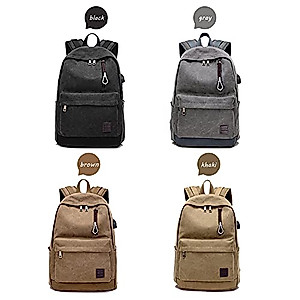 XINGWANG Backpack, Canvas Business Travel Backpack, Student School Bag, Laptop Backpack, External USB Charging Bag with Headphone Jack (Black)