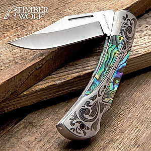 Timber Wolf Gentleman’s Pocket Knife - Lock Back, Stainless Steel Blade (Abalone)
