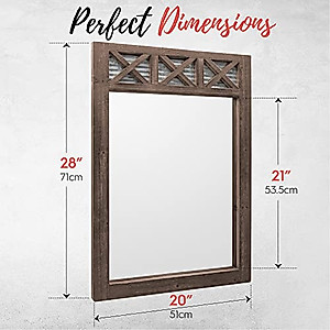 Autumn Alley Farmhouse Bathroom Mirror - Rustic Mirror - Vanity, Bathroom and Bedroom Mirror Wall- Country Farmhouse Decor, Mirror Barn Door Wood, Galvanized Metal, Small Size: 20" x 28", Brown