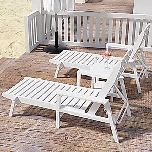LyuHome Outdoor Lounge Chairs Set of 3, Lounge Beach Chairs for Outside, Pool Chaise Chairs and Side Table Set Patio Furniture Weather-Resistant Adjustable(White)
