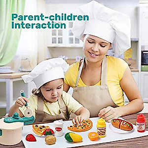 CUTE STONE 40PCS Kids Play Kitchen Accessories, Play Cooking Toys with Pots and Pans, Cutting Play Food Set and Cookware Utensils Kids Kitchen Playset for Boys Girls