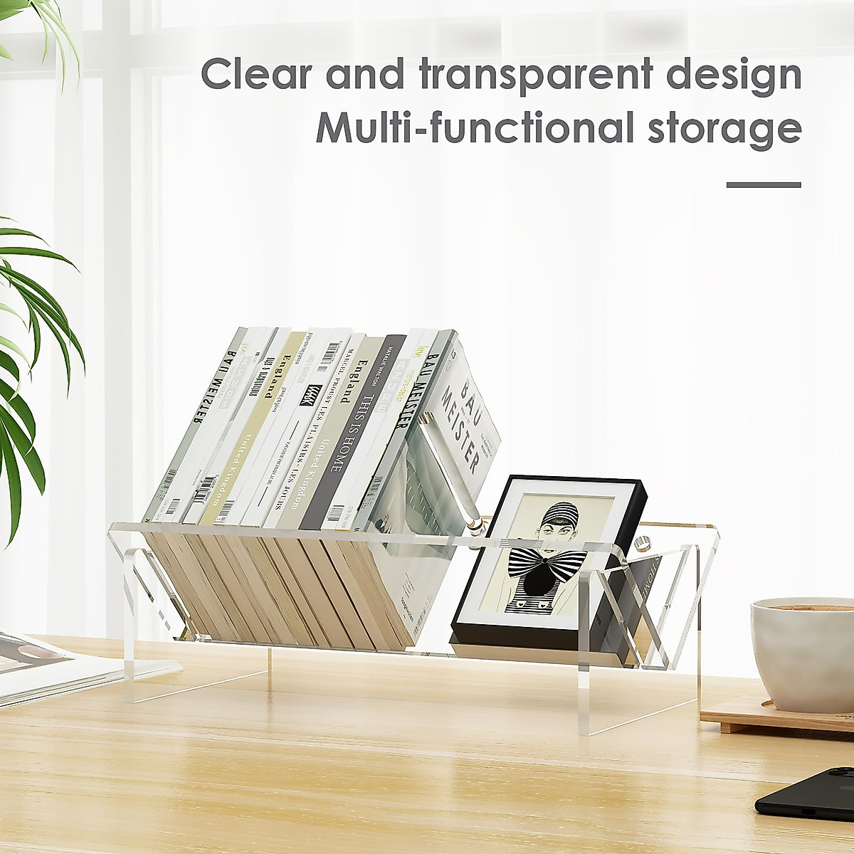 RekRang Acrylic Desk Bookshelf,Small Desktop Bookcases Clear Book Shelf Organizer for Home Office School,Book Stand Display Rack for CDs Magazines Books