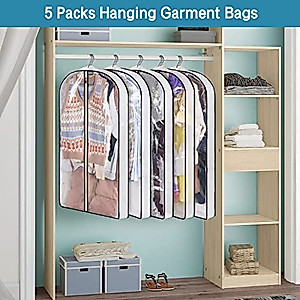KIMBORA 40" Garment Bags for Hanging Clothes Storage with 4" Gussetes Clear Suit Bags for Closet Storage Coat Cover for Sweaters Shirts, Jackets, (5 Packs,White)