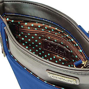 Chala Small Crossbody Phone Purse | SOFT Vegan Leather SWING Bag in Navy Blue Color (Dragonfly with Teal Flower)