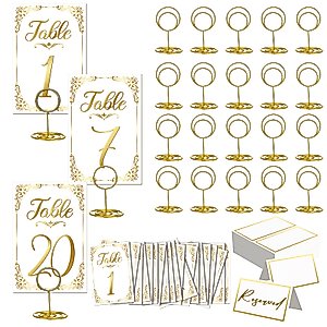 GGSTDDUP Wedding Table Numbers 1-20 with Place Cards and Table Number Holders, Elegant Gold Table Numbers for Wedding, Anniversary, Party