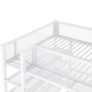 Bellemave Full Size Loft Bed with 4-Tier Shelves and Storage, Metal Loft Bed with Bookshelf, Full Size Loft Bed with Storage Stairs(White)