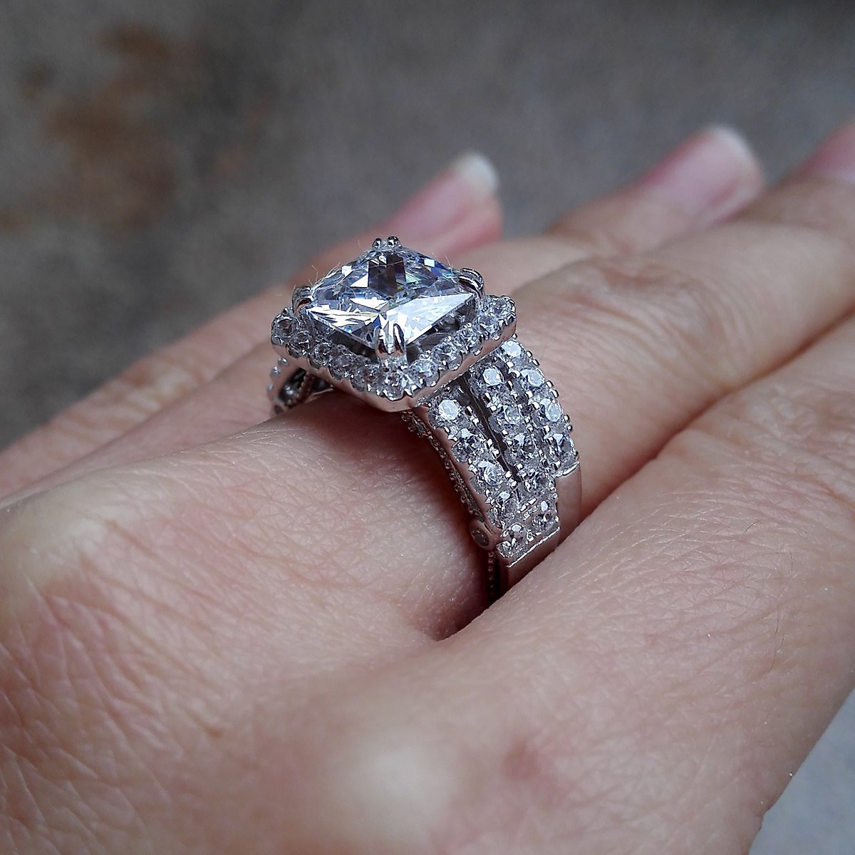 Wuziwen 4Ct Engagement Rings for Women Sterling Silver Cubic Zirconia Wedding Bridal Ring Set Size 7