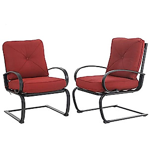 MFSTUDIO 2PCS Patio Bistro Dining Spring Motion Chairs Outdoor Furniture for Backyard, Garden with Removable Cushion Seat, Metal Frame, Burgundy