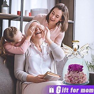 ANLUNOB Birthday Gifts for Women, Preserved Long-Lasting Real Flowers Rose Gifts in Glass Angel Figurines, Angel Rose Gift for Mom Grandma,Anniversary Wedding Christmas, Thanksgiving Day Gift for Her